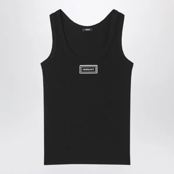 Versace Stretch Ribbed Cotton Tank Top - Black