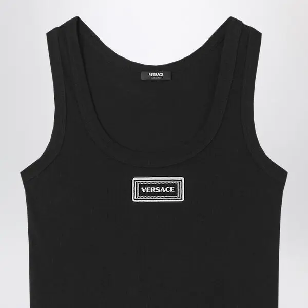 Versace Stretch Ribbed Cotton Tank Top - Black