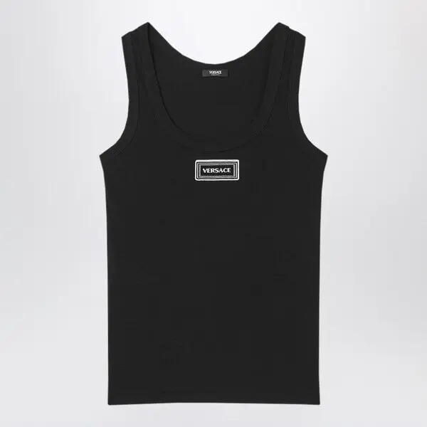 Versace Stretch Ribbed Cotton Tank Top - Black