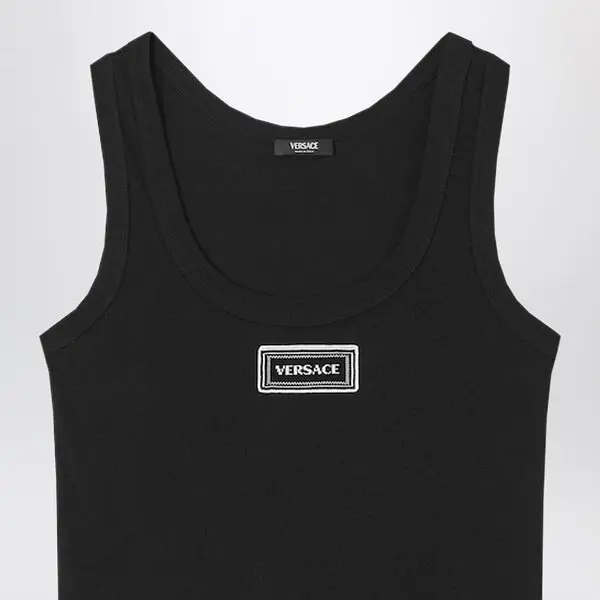 Versace Stretch Ribbed Cotton Tank Top - Black