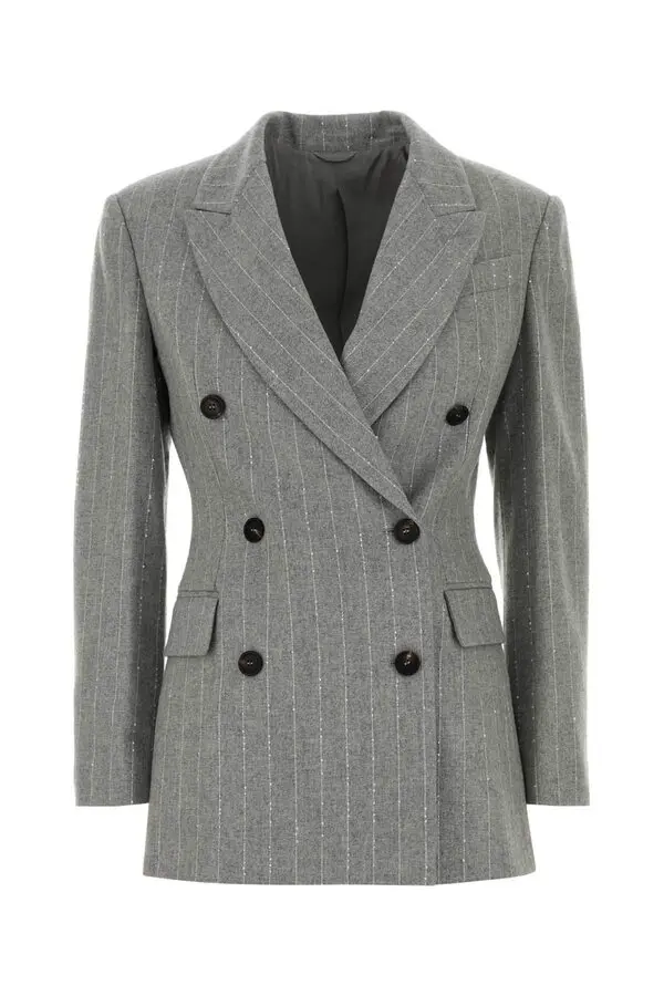 Brunello Cucinelli Embroidered Stretch Wool Blend Blazer - Multicolor