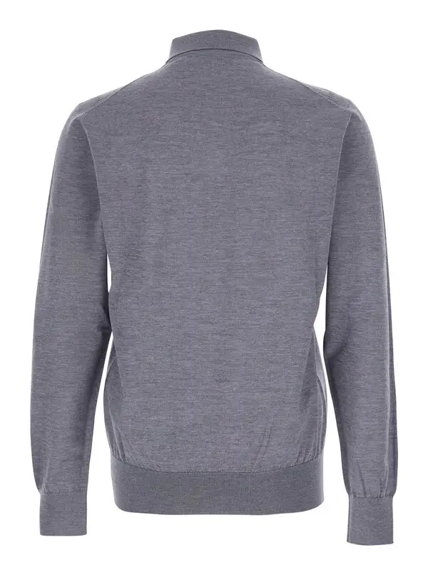 Dolce & Gabbana Grey Polo Shirt With Classic Collar And Tonal Logo Embroidery On The Front In Wool