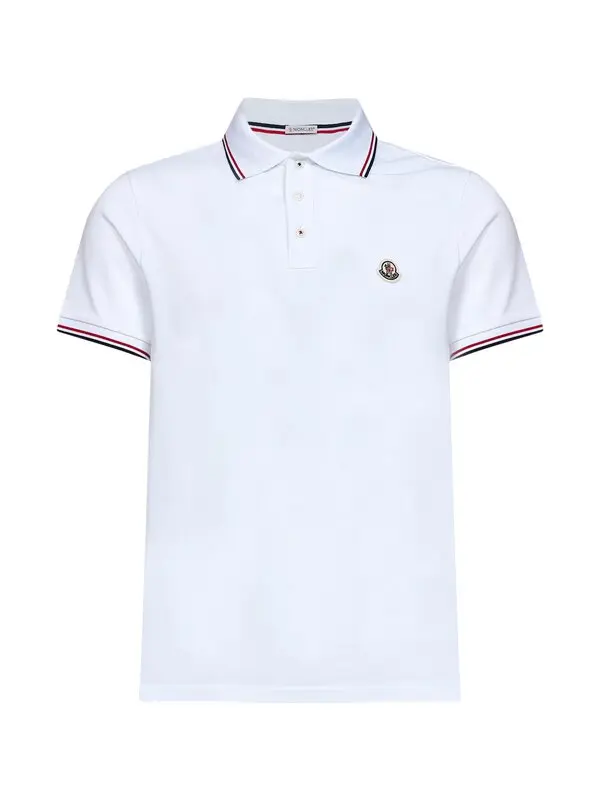 Moncler White Cotton Piqué Polo Shirt With Tricolor Trims - Multicolor