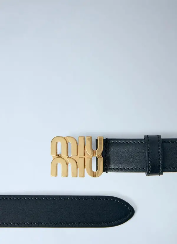 Miu Miu Logo Buckle Leather Belt - Black