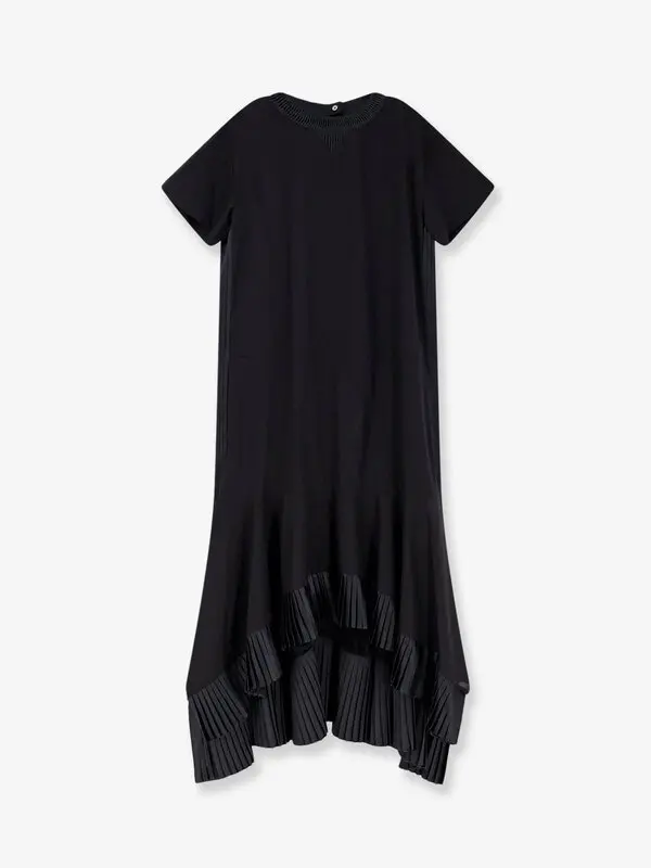 Sacai Cotton Dress With Pleated Details - Black