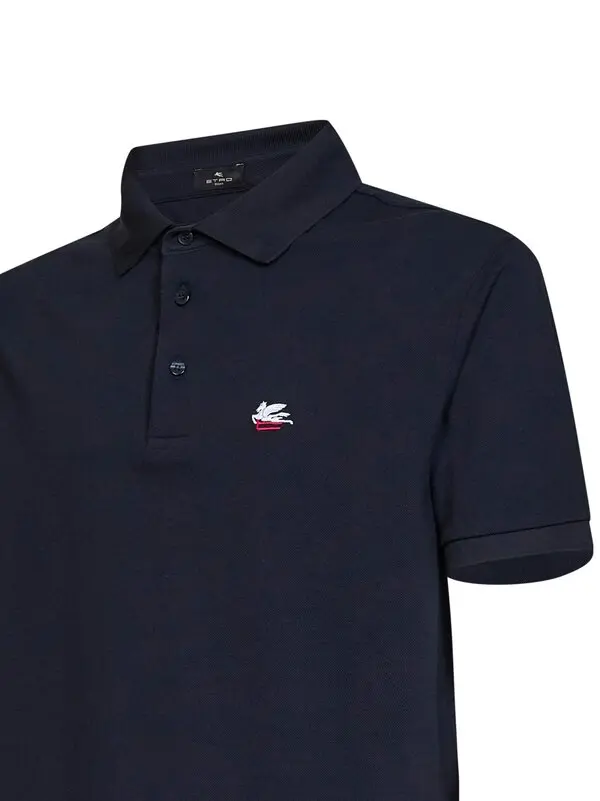 Etro Navy Blue Cotton Piqué Pegaso-embroidered Polo Shirt - Multicolor