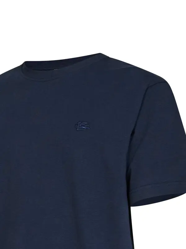 Etro Navy Blue Cotton Logo-embroidered T-shirt