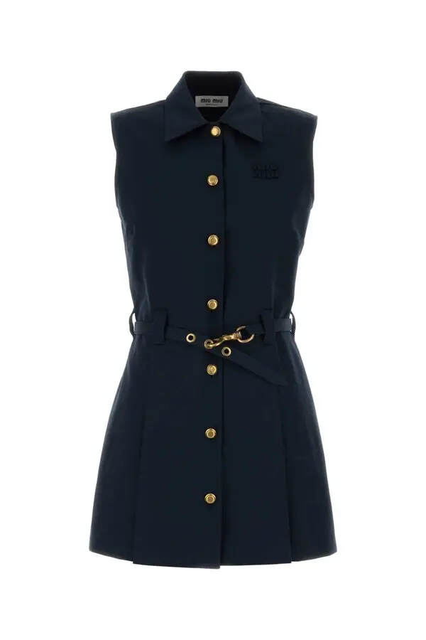 Miu Miu Navy Poplin Mini Dress - Blue