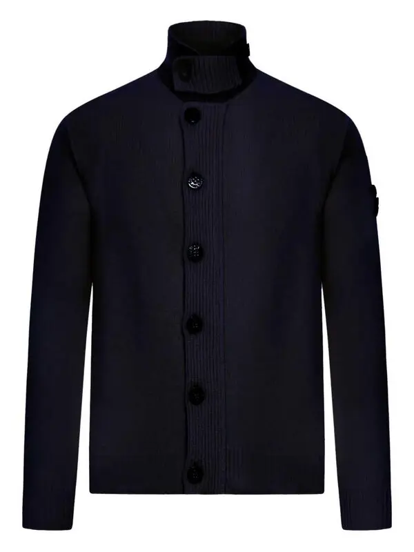 Stone Island High-neck Wool Cardigan - Blue