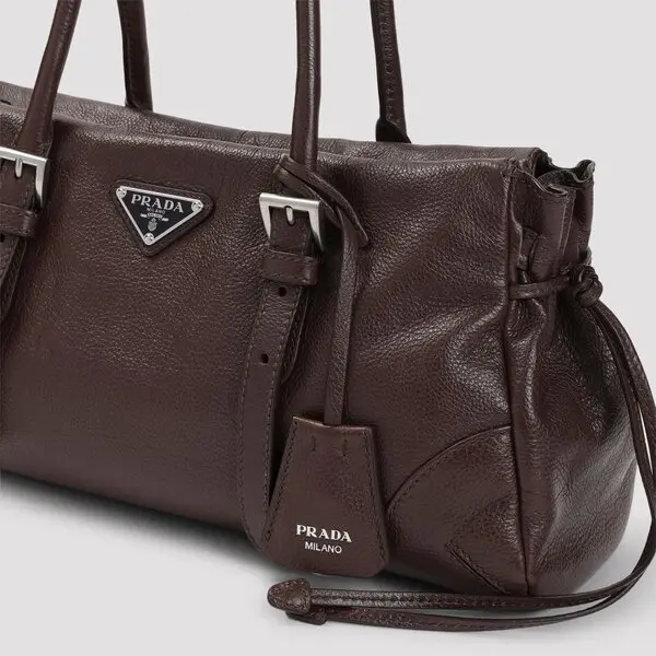 Prada Grained Leather Shopping Bag - Brown