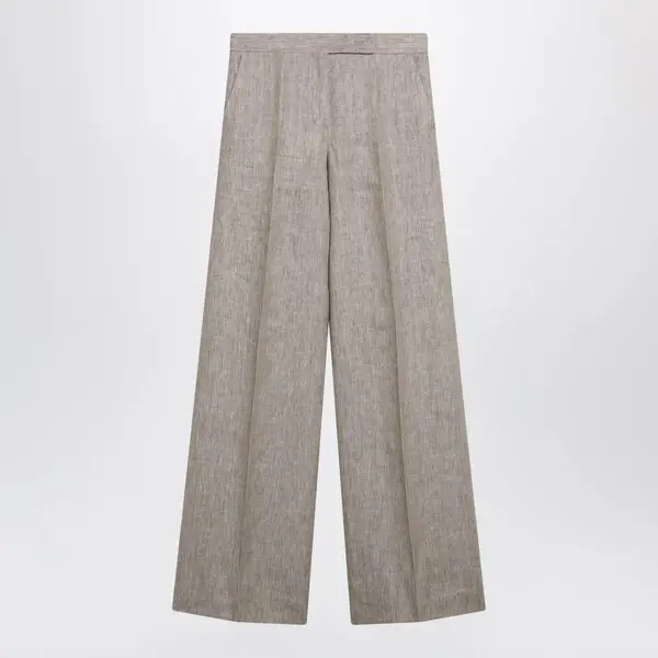 Max Mara Beige Chevron Linen Trousers - Cream