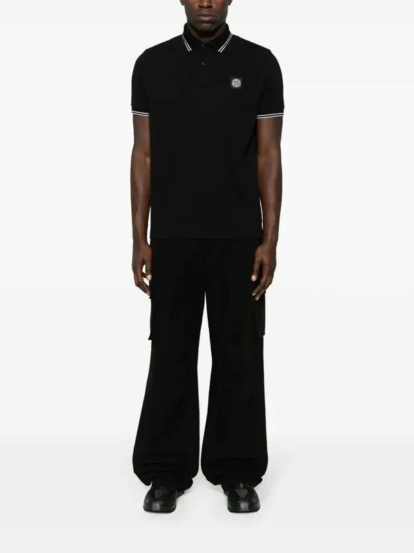 Stone Island Polo Shirt With Contrasting Trims - Black
