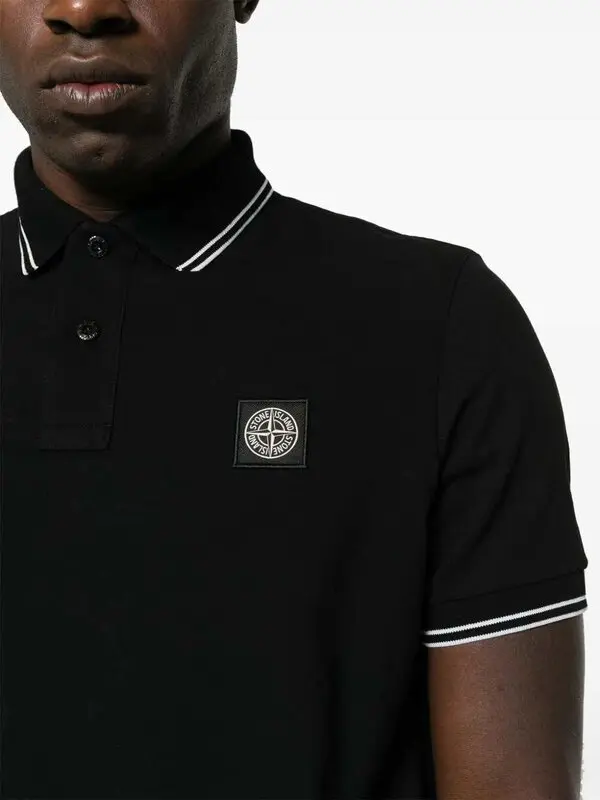 Stone Island Polo Shirt With Contrasting Trims - Black
