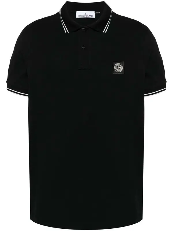 Stone Island Polo Shirt With Contrasting Trims - Black