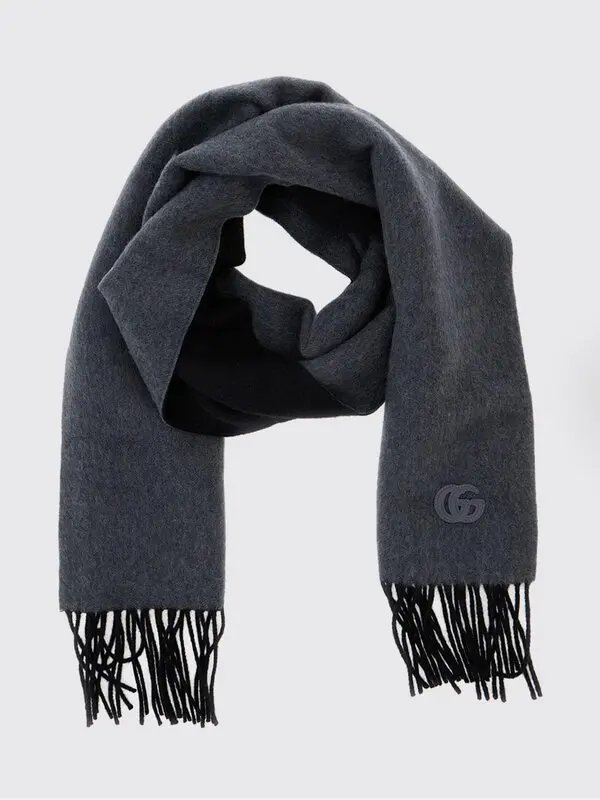 Gucci 100% Cashmere Scarf With Gg Monogram And Fringed Edges