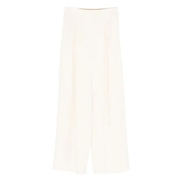 Max Mara Solid Wide Leg Palazzo Trousers - Cream