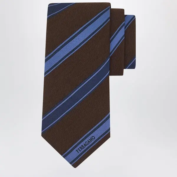 FERRAGAMO Brown/green Regimental Jacquard Tie