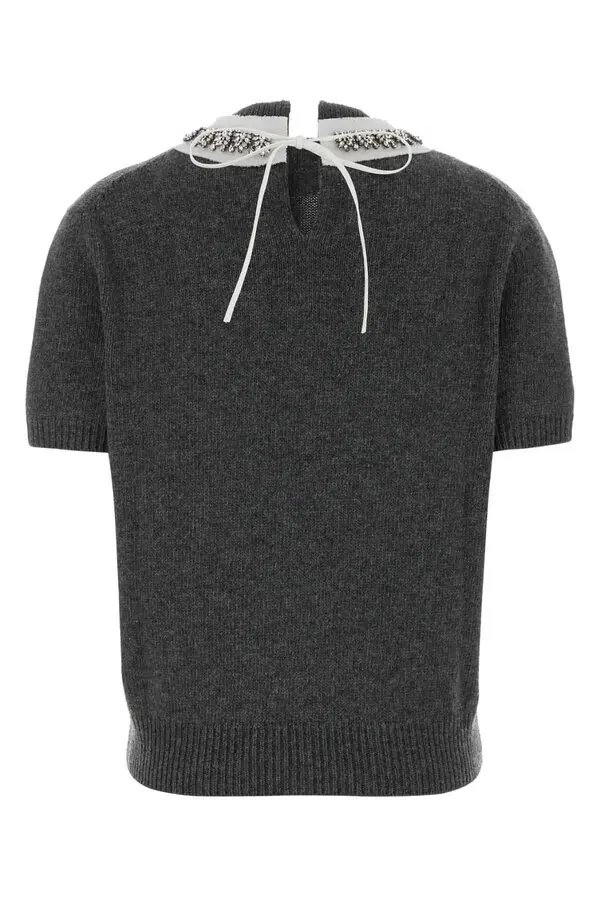 Prada Wool Blend Short Sleeve Sweater - Gray