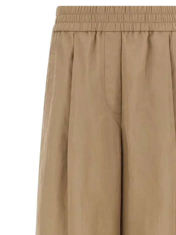 Brunello Cucinelli Wide Leg Cotton Organza Track Pants - Cream
