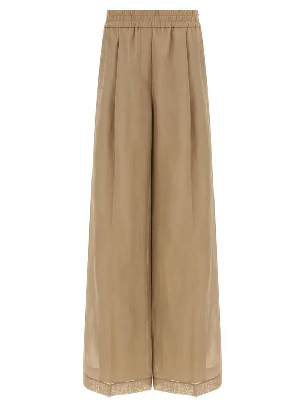 Brunello Cucinelli Wide Leg Cotton Organza Track Pants - Cream