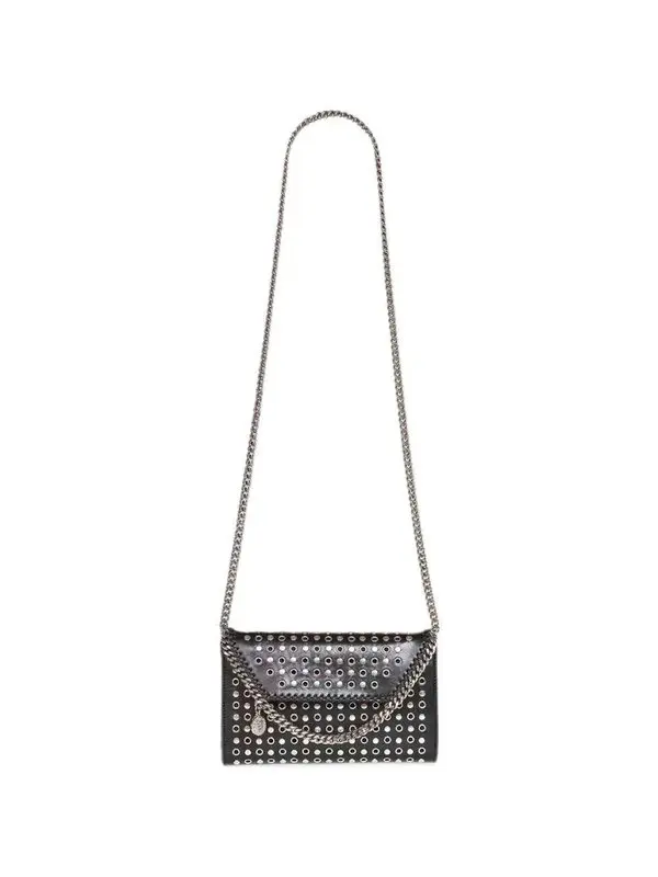 Stella McCartney Falabella Wallet With Chain In Alter Mat, Featuring Studs And Eyelets - Black