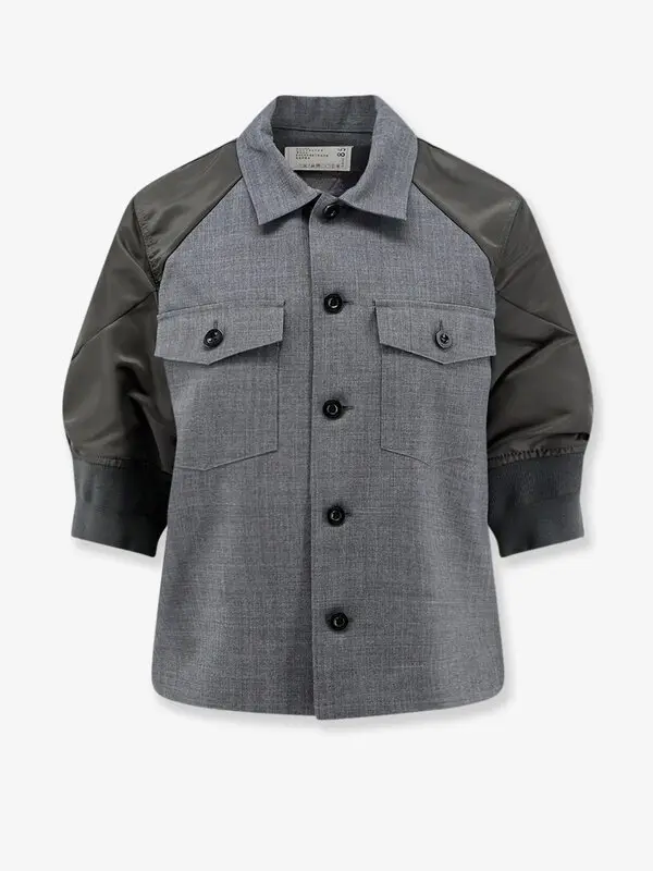 Sacai Wool Shirt With Nylon Sleeves
