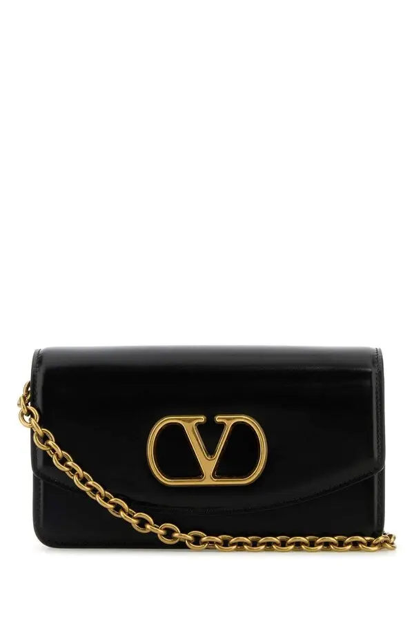 Valentino Garavani Leather Vlogo Signature Shoulder Bag - Black