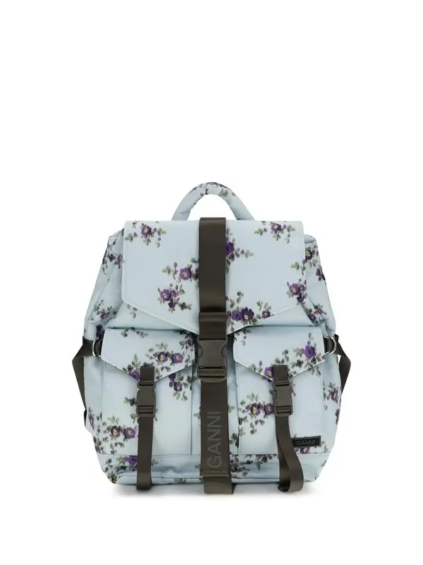 GANNI Re-tech Nylon Backpack With Floral Pattern