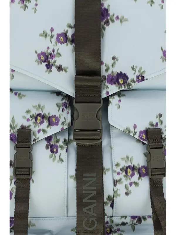 GANNI Re-tech Nylon Backpack With Floral Pattern