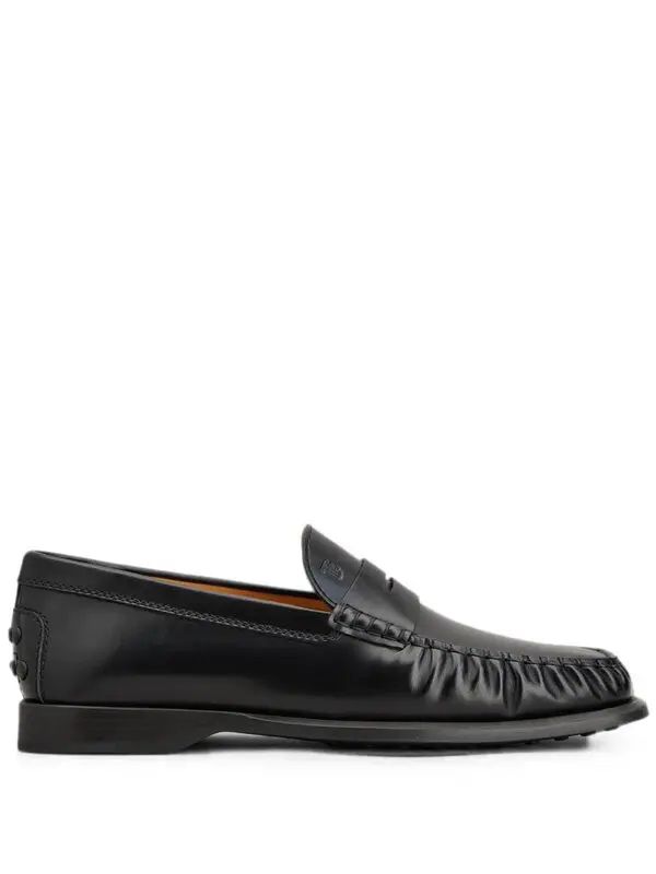 TOD'S Gathered Penny Loafers With Rubber Sole - Black
