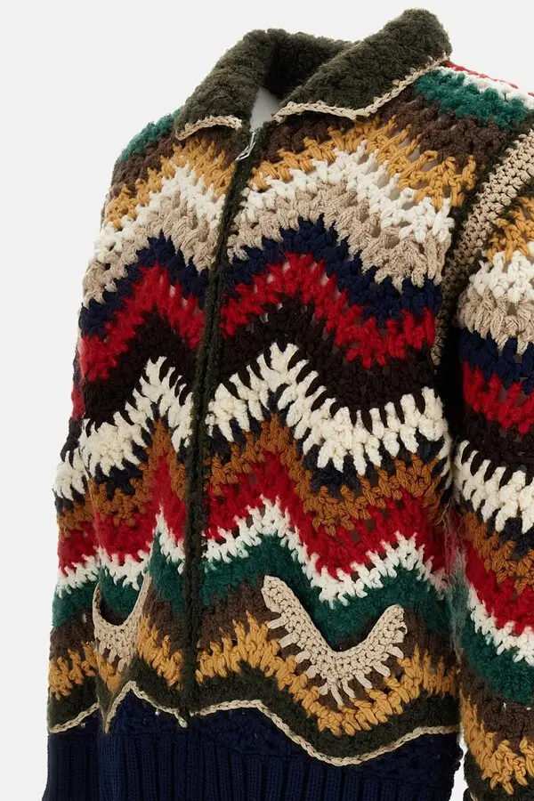 Sacai Mix Crochet Knit Zip Sweater - Multicolor