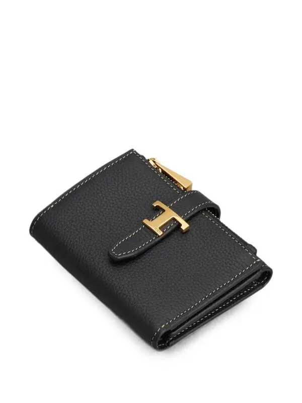 TOD'S Tri-fold Leather Wallet With Strap And Mini T Timeless Accessory - Black