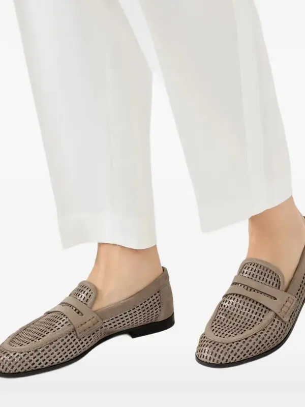 Brunello Cucinelli Sparkling Net Leather Loafers - Brown