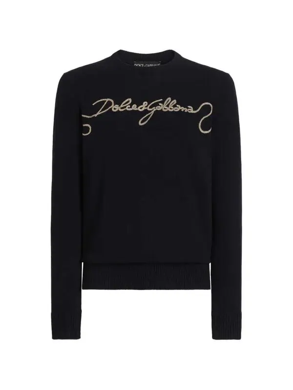 Dolce & Gabbana Embroidered Plain-knit Sweater - Blue