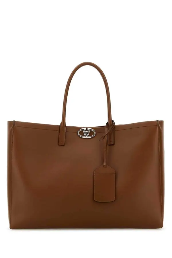 Valentino Garavani Leather Vlogo Shopping Bag - Brown