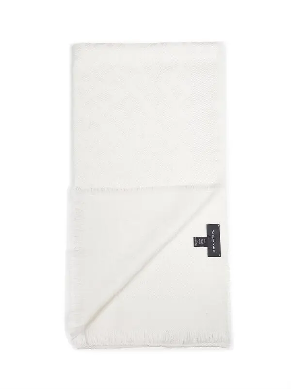 Tagliatore White Jacquard Virgin Wool Logo Scarf - Multicolor