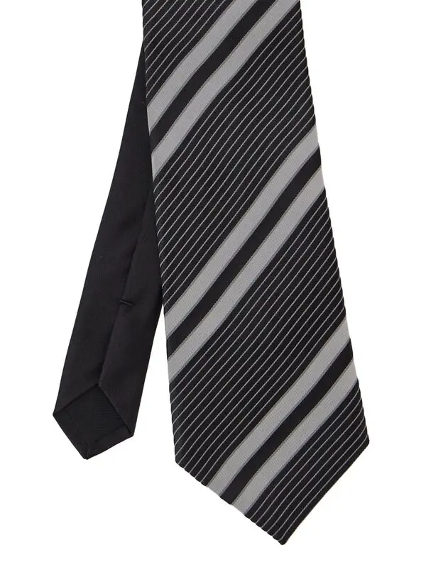 Saint Laurent Black And White Tie With All-over Stripe Motif In Silk For - Multicolor