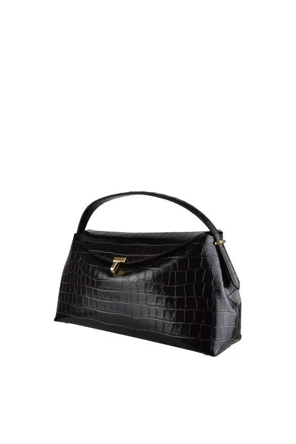 TOTEME T-lock Croco-embossed Top Handle Bag