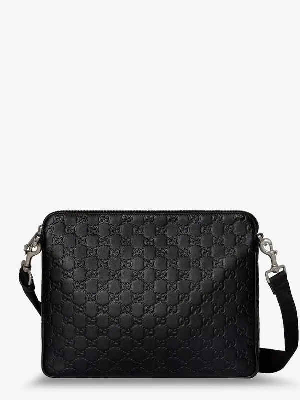 Gucci Gg Emblem Leather Crossbody Bag - Gray