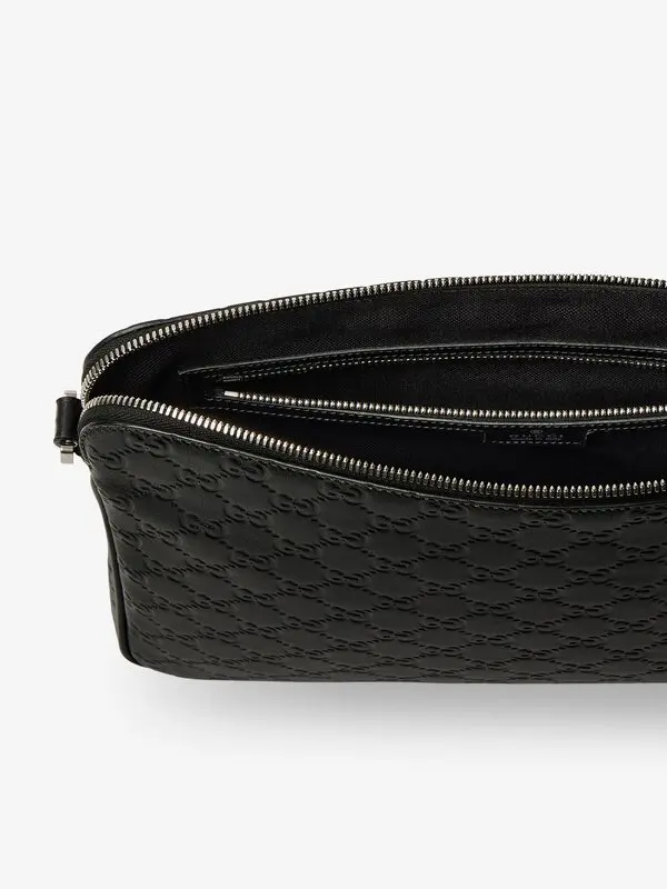 Gucci Gg Emblem Leather Crossbody Bag - Gray
