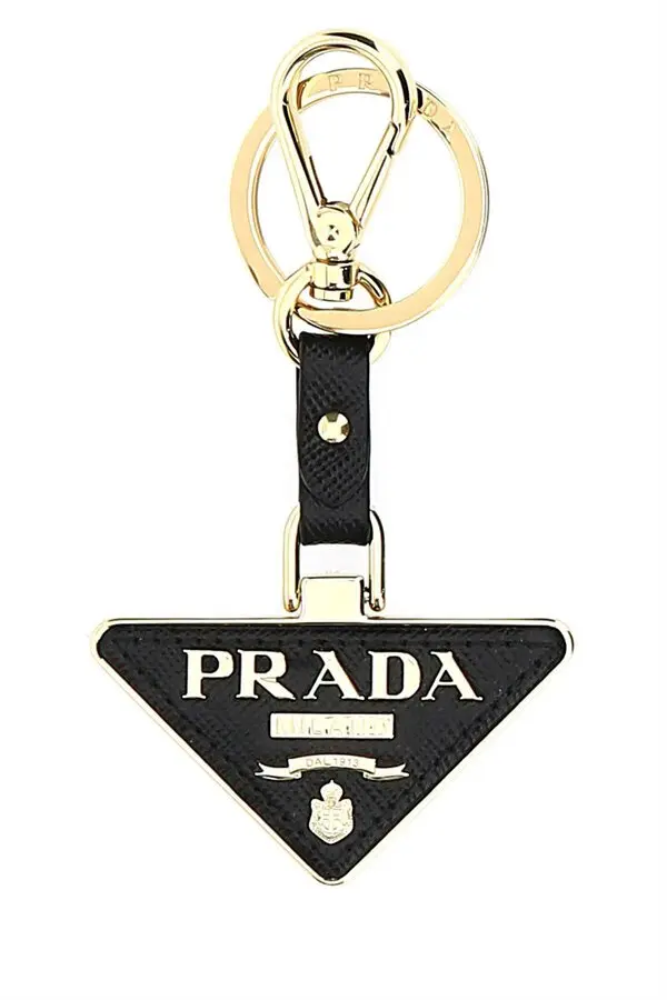 Prada Two-tone Metal And Leather Key Ring