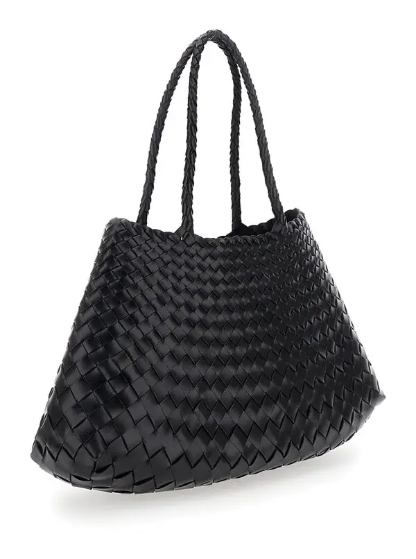 Dragon Diffusion Crossbody Bag 'santa Croce' With Two Top Handles And Intreccio Design In Leather For - Black