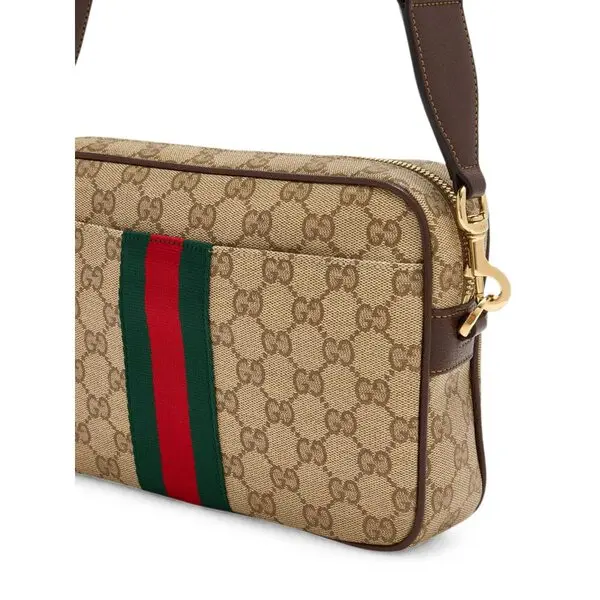 Gucci Canvas Shoulder Bag With Web Detail - Cream
