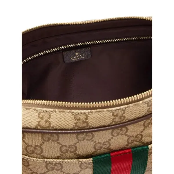 Gucci Canvas Shoulder Bag With Web Detail - Cream