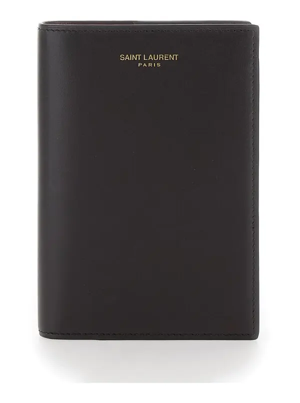Saint Laurent Brown Bicolor Document Holder With Logo Lettering On The Front In Leather For - Multicolor