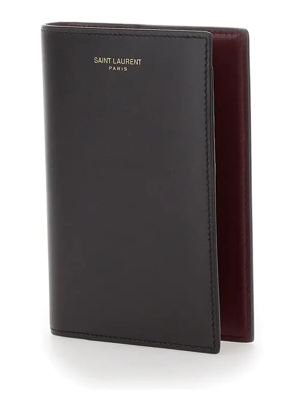 Saint Laurent Brown Bicolor Document Holder With Logo Lettering On The Front In Leather For