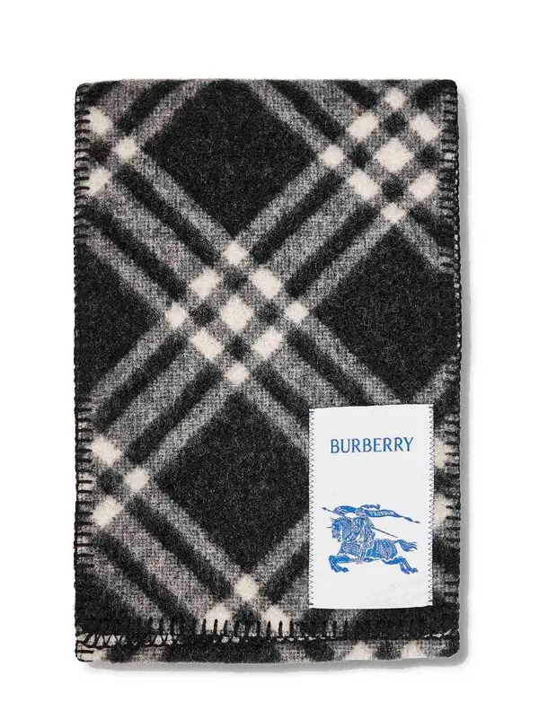 Burberry Black Check Wool Scarf - Multicolor