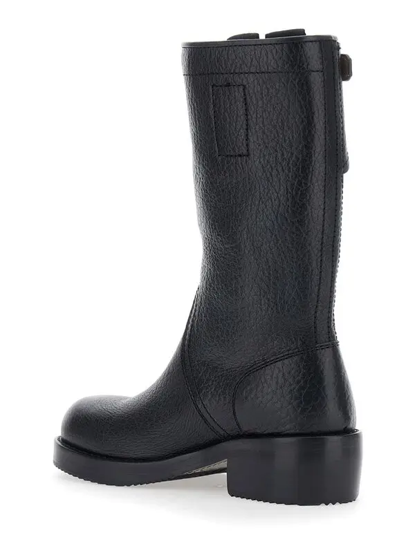 Dries Van Noten Black Boots With Decorative Buckle And Low Heel In Leather For - Multicolor