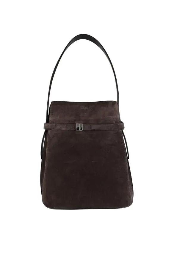 TOTEME Belted Suede Bucket Bag - Brown