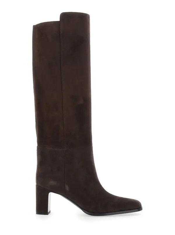 JIMMY CHOO Caly' Brown Knee-high Boots With Round Toe And Medium Heel In Suede For - Multicolor